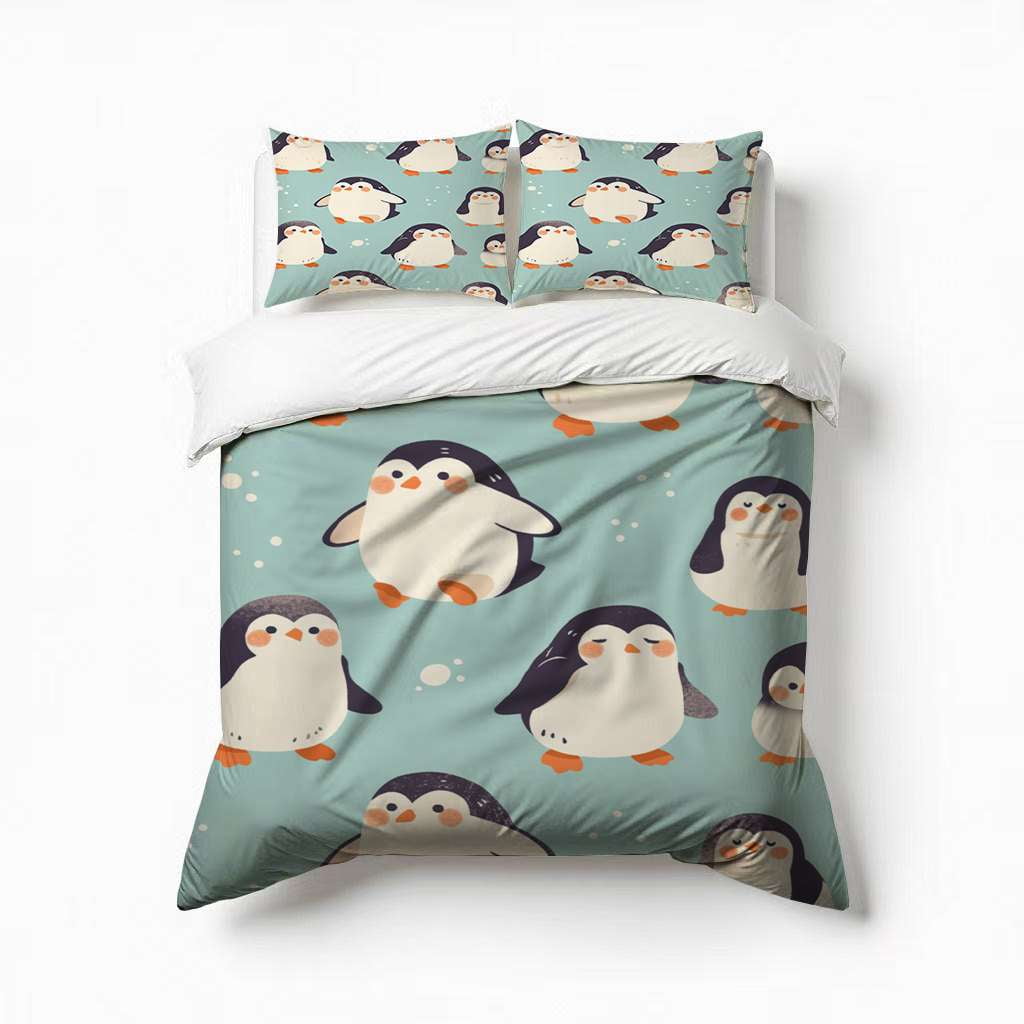 Cute Penguin Bedding Set 3 Pcs Soft Microfiber Quilt Cover For Bedroom ...