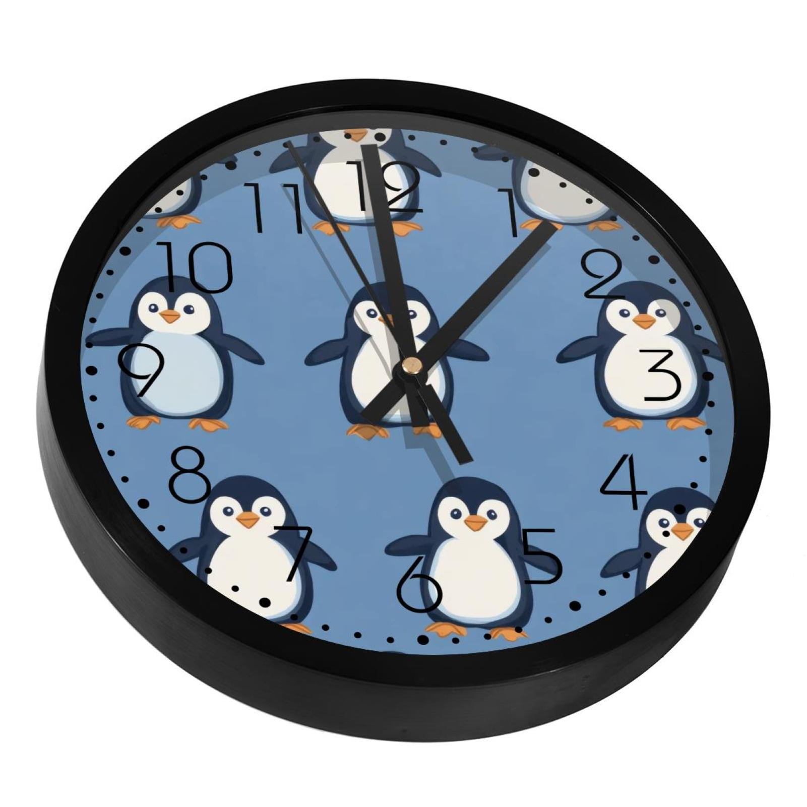 Cute Penguin Blue Silent Wall Clock, Non Ticking Battery Operated 9.8 ...