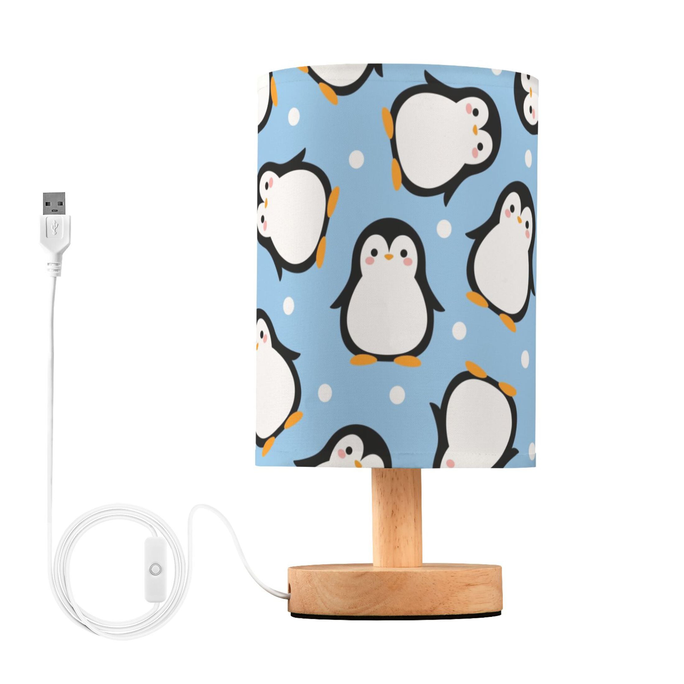 Cute Penguin Cartoon Pattern Bedside Table Lamp LED Warm Lights with ...