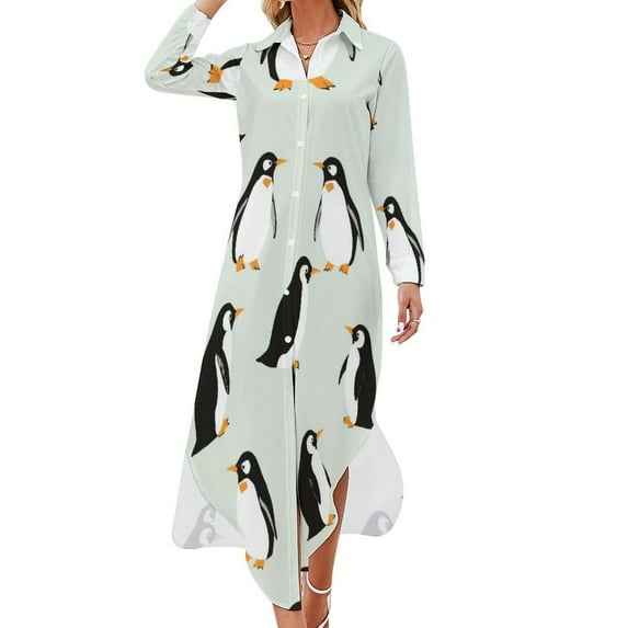 Cute Penguin Chiffon Dress V Neck Beach Dresses Female Wear Casual ...