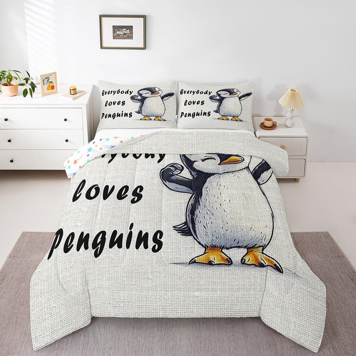 Cute Penguin Comforter Set Queen Size,Everybody Loves Penguins Bedding ...