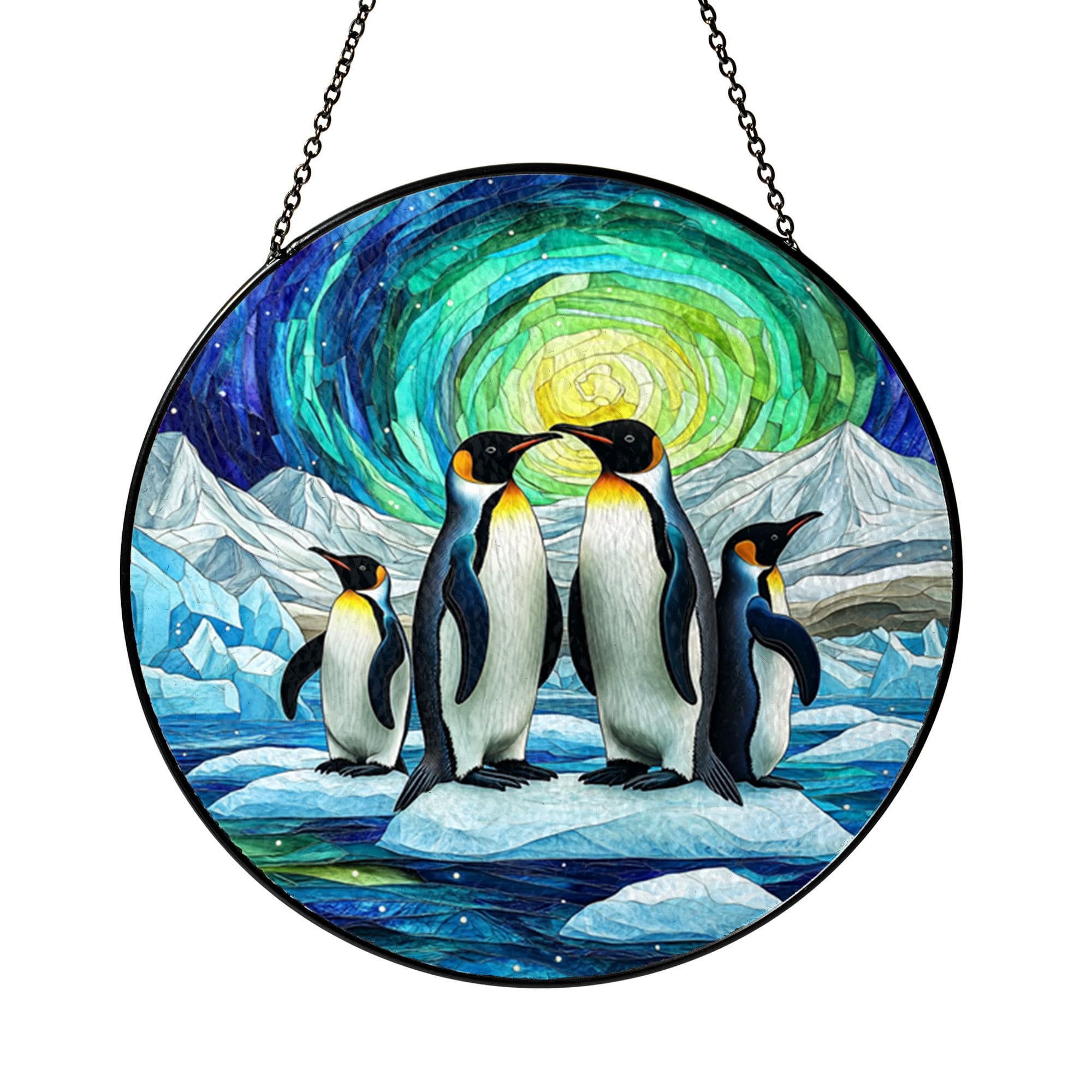 Cute Penguin Family Stained Glass Suncatcher, Icy Ocean Scene Window ...