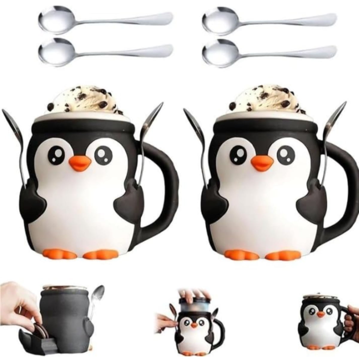 Cute Penguin Ice Cream Pint Holder, 16oz 3D Printed Ice Cream Pint Cozy ...