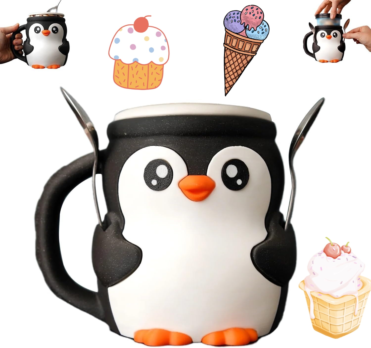 Cute Penguin Ice Cream Pint Holder, Penguin Ice Pint Holder, Ice Cream ...