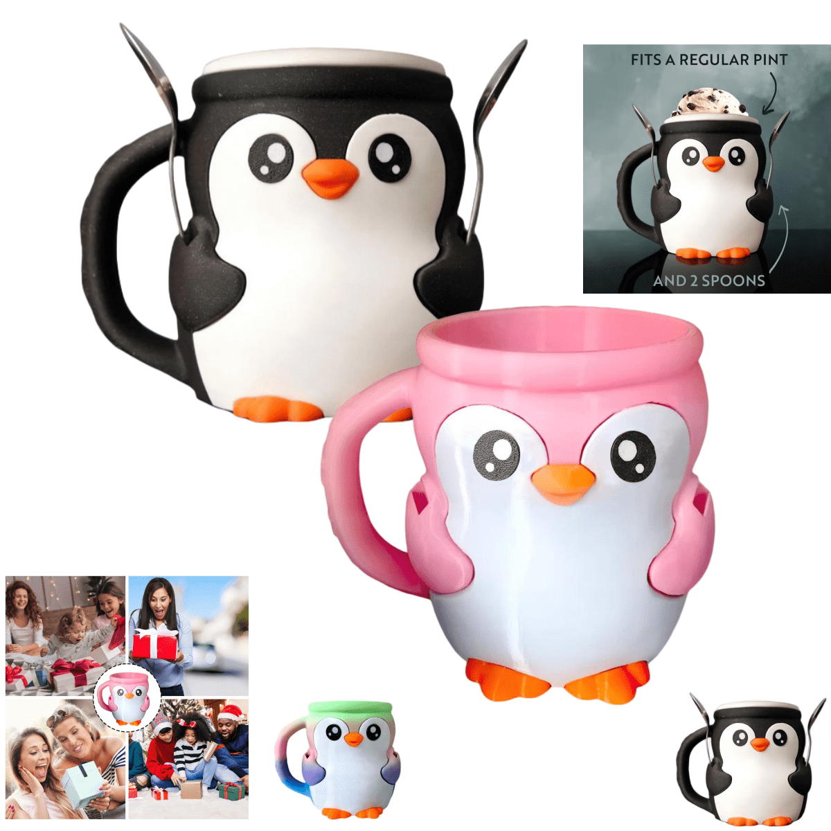 Cute Penguin Lce Cream Pint Holder, 3D Printed Leak Proof Popsicle Cozy ...