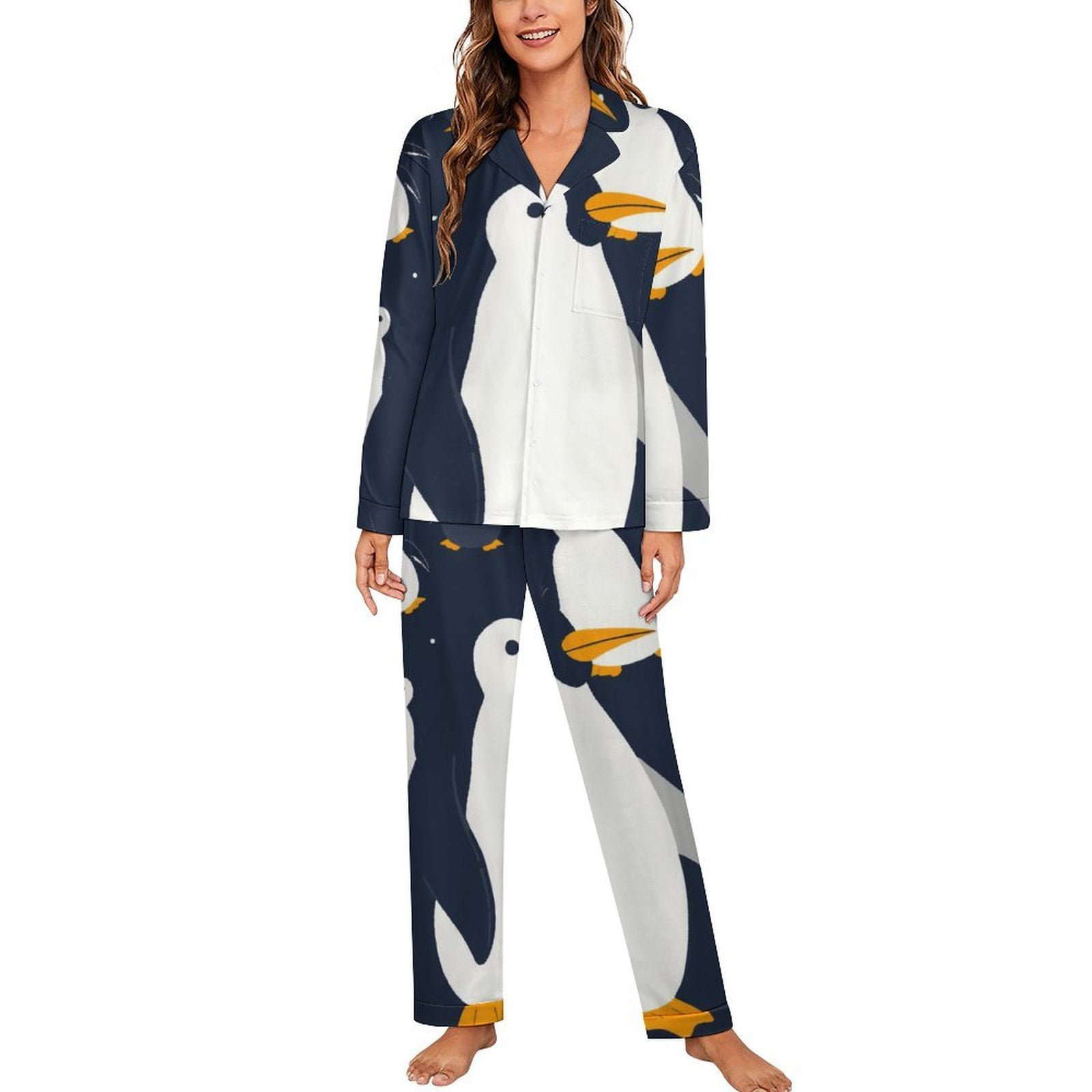Cute Penguin Pajamas Long-Sleeve Two Piece Pajamas Set Women V Neck ...