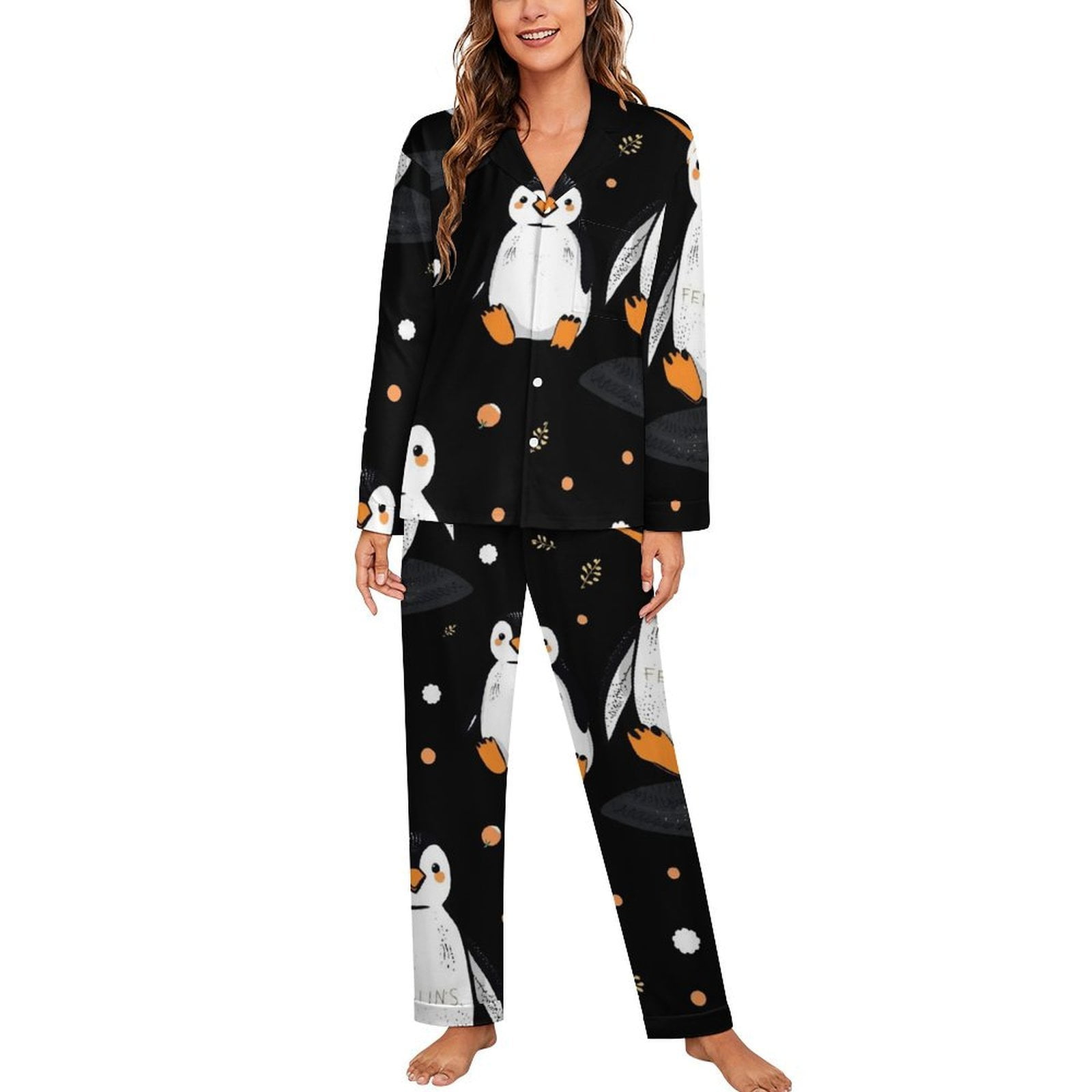 Cute Penguin Pajamas Long-Sleeve Two Piece Pajamas Set Women V Neck ...