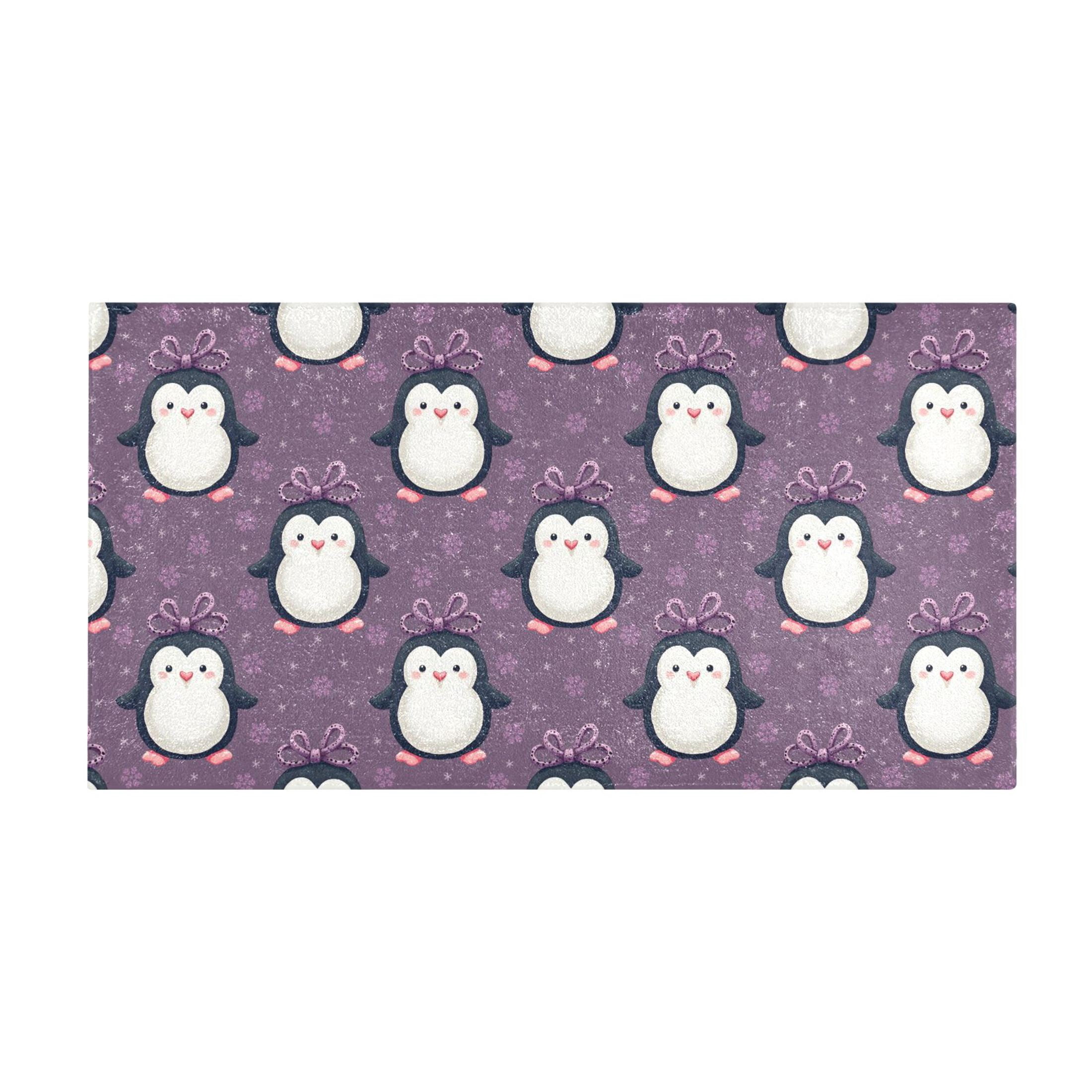 Cute Penguin Pattern Bath Mat 39x20 Inch Soft Absorbent Non-Slip Plush ...