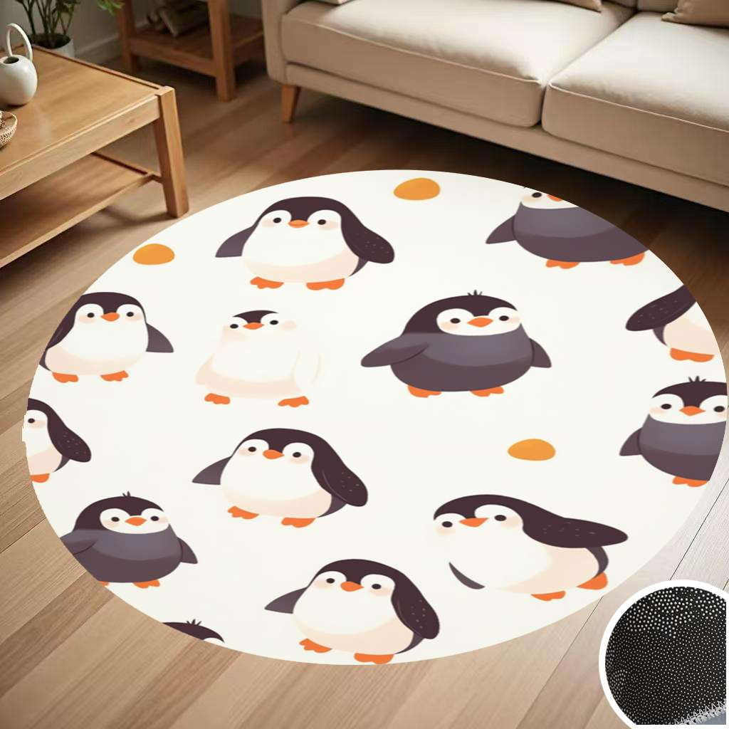 Cute Penguin Round Carpet Living Room Bedroom Home Decoration Coffee ...