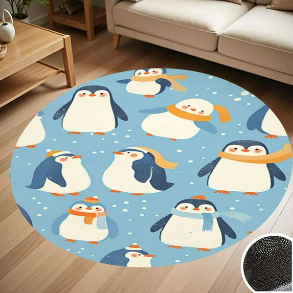 Cute Penguin Round Carpet Living Room Bedroom Home Decoration Coffee ...