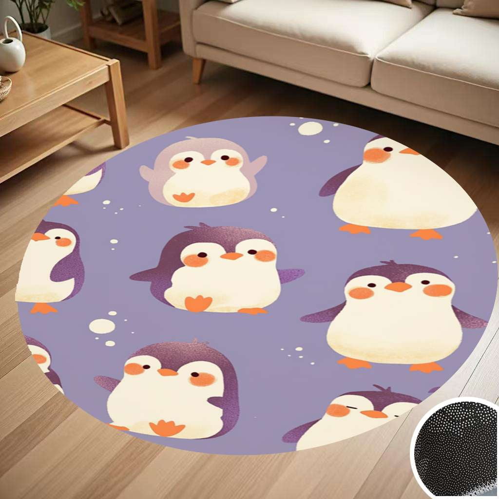 Cute Penguin Round Carpet Living Room Bedroom Home Decoration Coffee ...