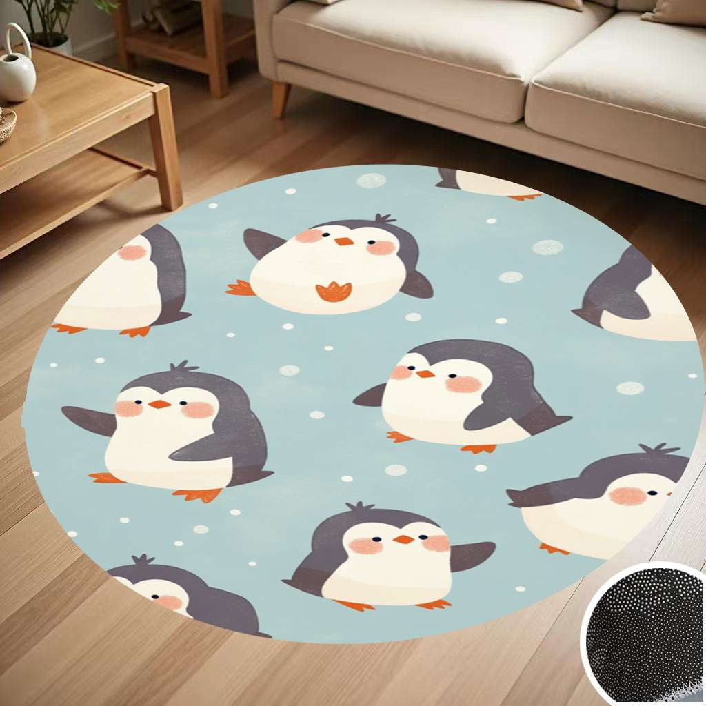 Cute Penguin Round Carpet Living Room Bedroom Home Decoration Coffee ...