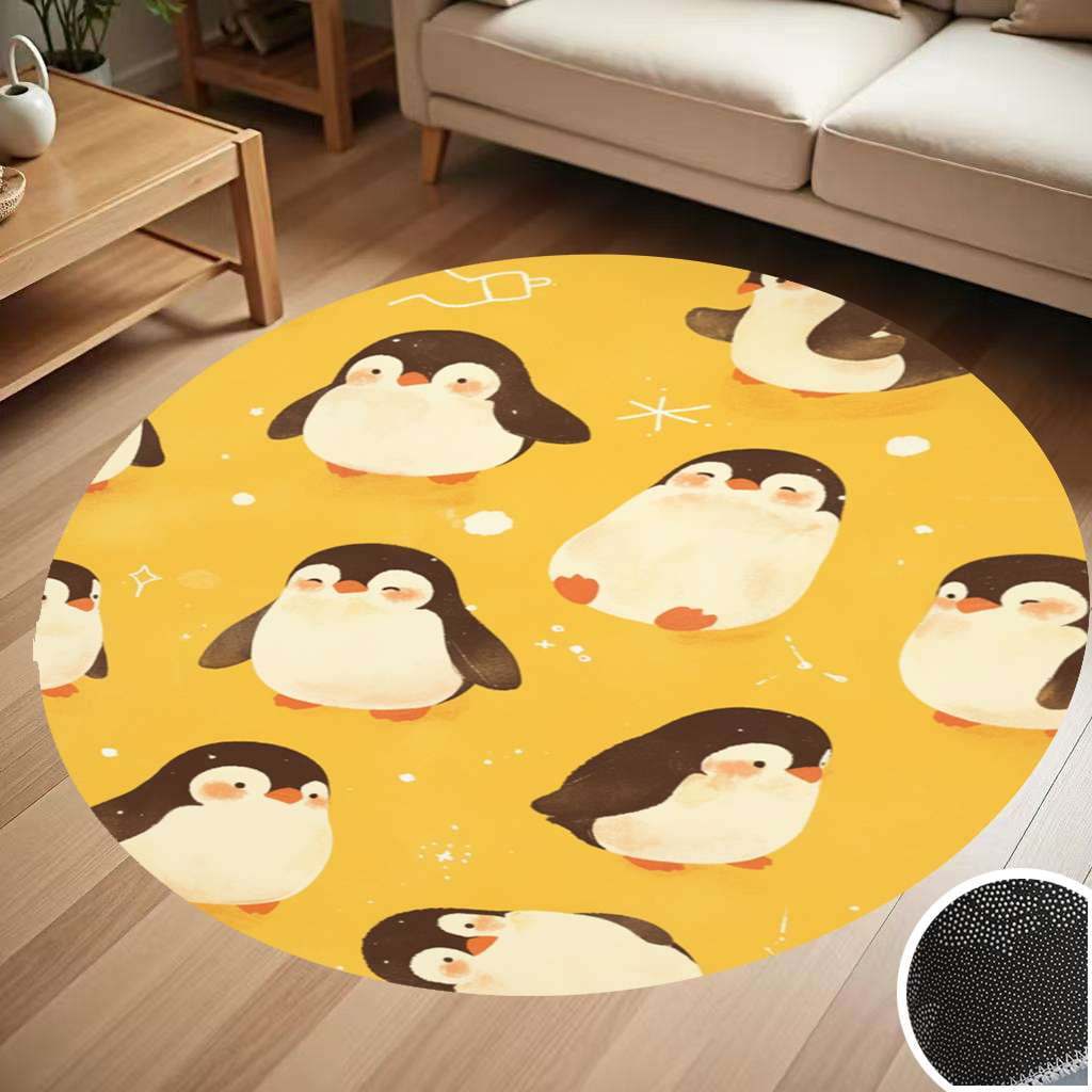 Cute Penguin Round Carpet Living Room Bedroom Home Decoration Coffee ...