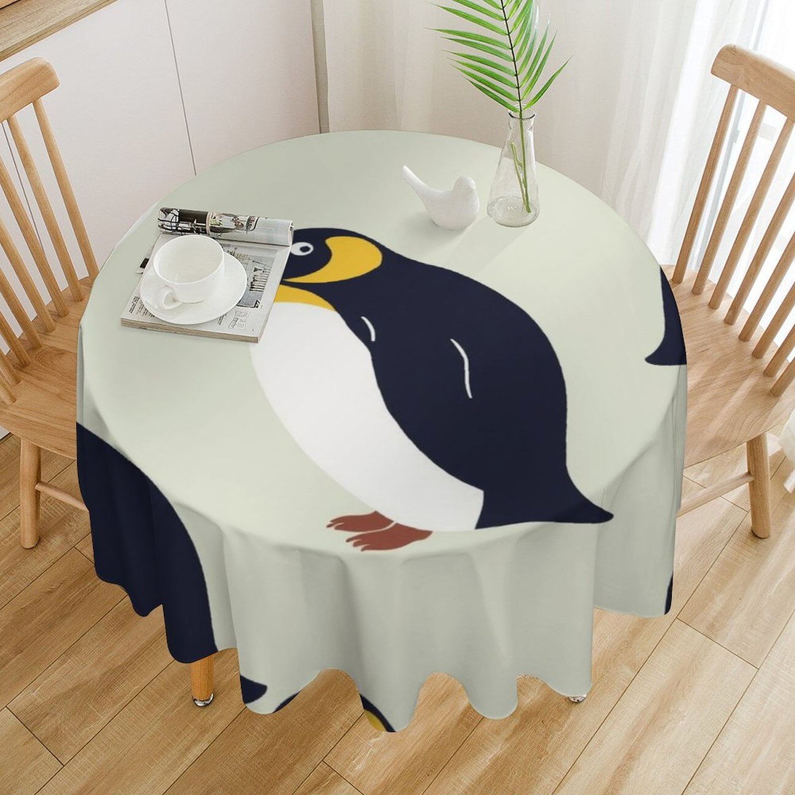 Cute Penguin Round Tablecloths Circular Table Cover Washable Polyester ...
