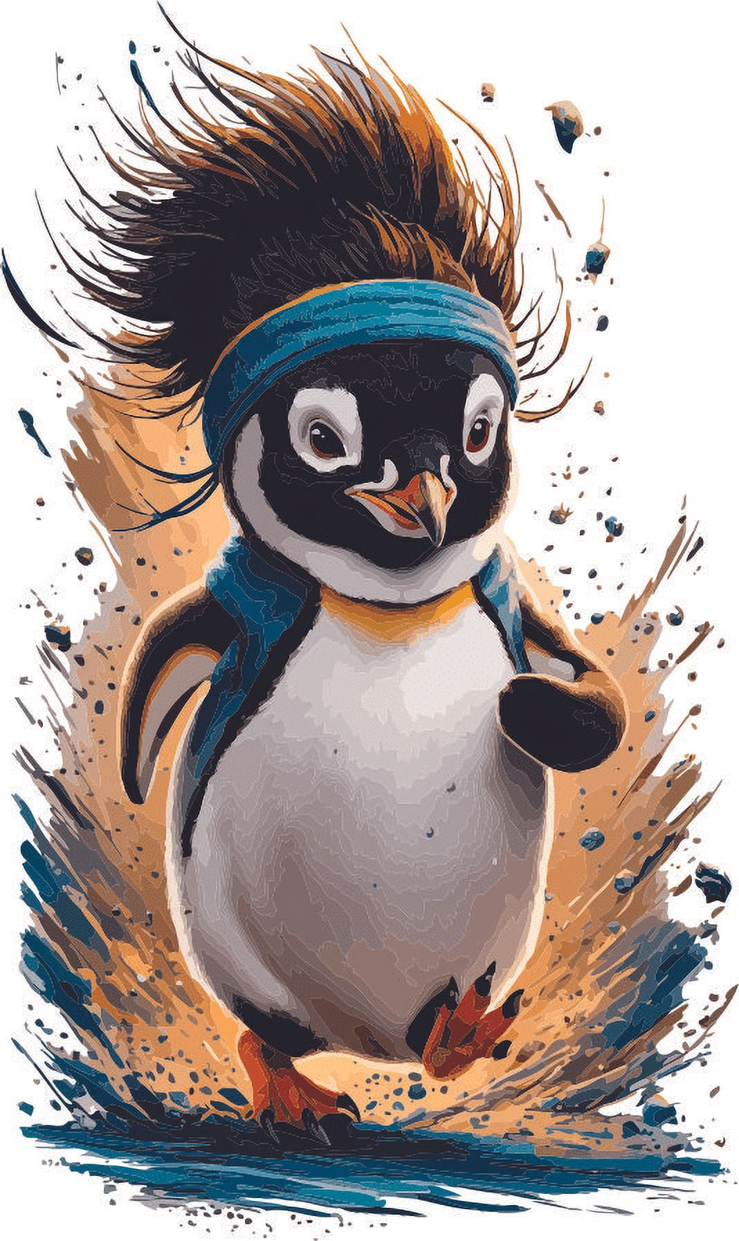 Cute Penguin Running Marathon Animal Wild Adventure Fun Colorful ...
