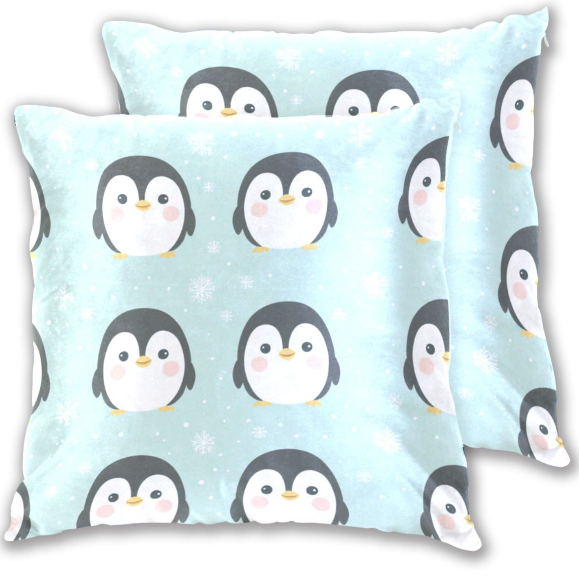 Cute Penguin Seamless 20x20in 2-Piece Cotton Fleece Throw Pillow Covers ...