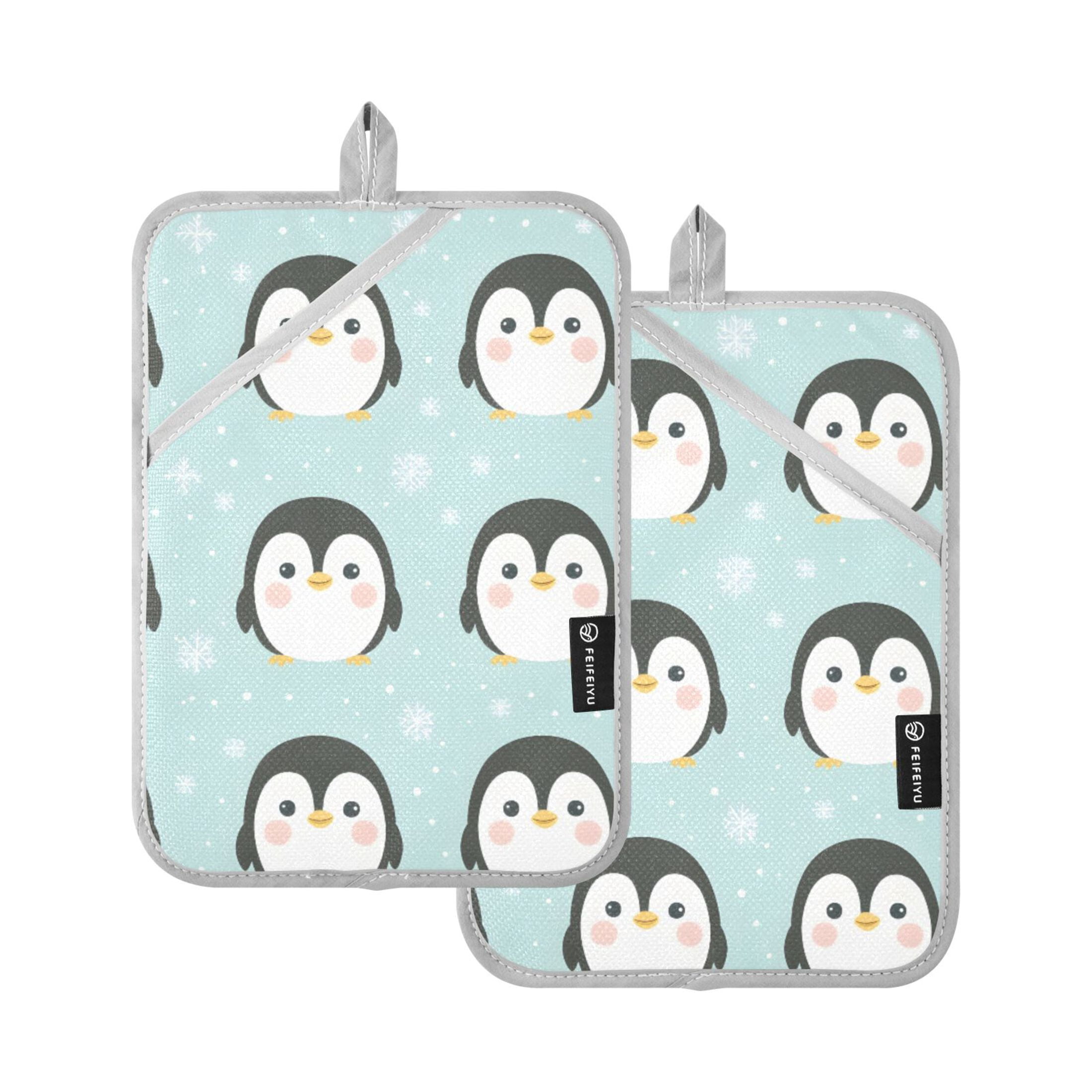 Cute Penguin Seamless Pot Holder Set 2 Piece Non-Slip Oven Hot Pads ...