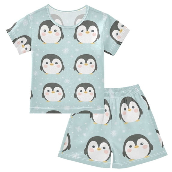 Cute Penguin Seamless Summer Pajama Set Soft Cotton Short Sleeve ...