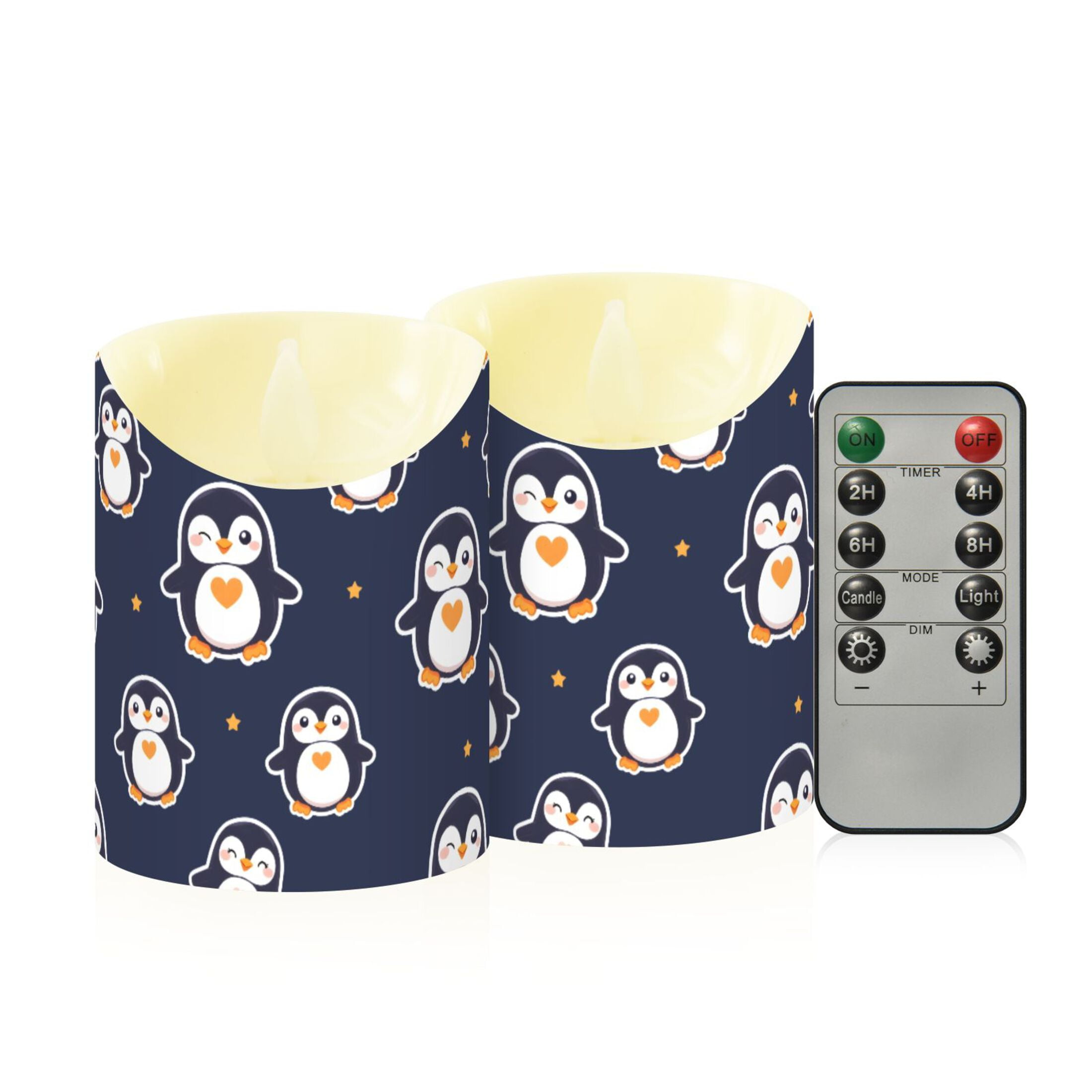 Cute Penguin Star Pattern Flameless Candles 2 PCS with Remote Realistic ...