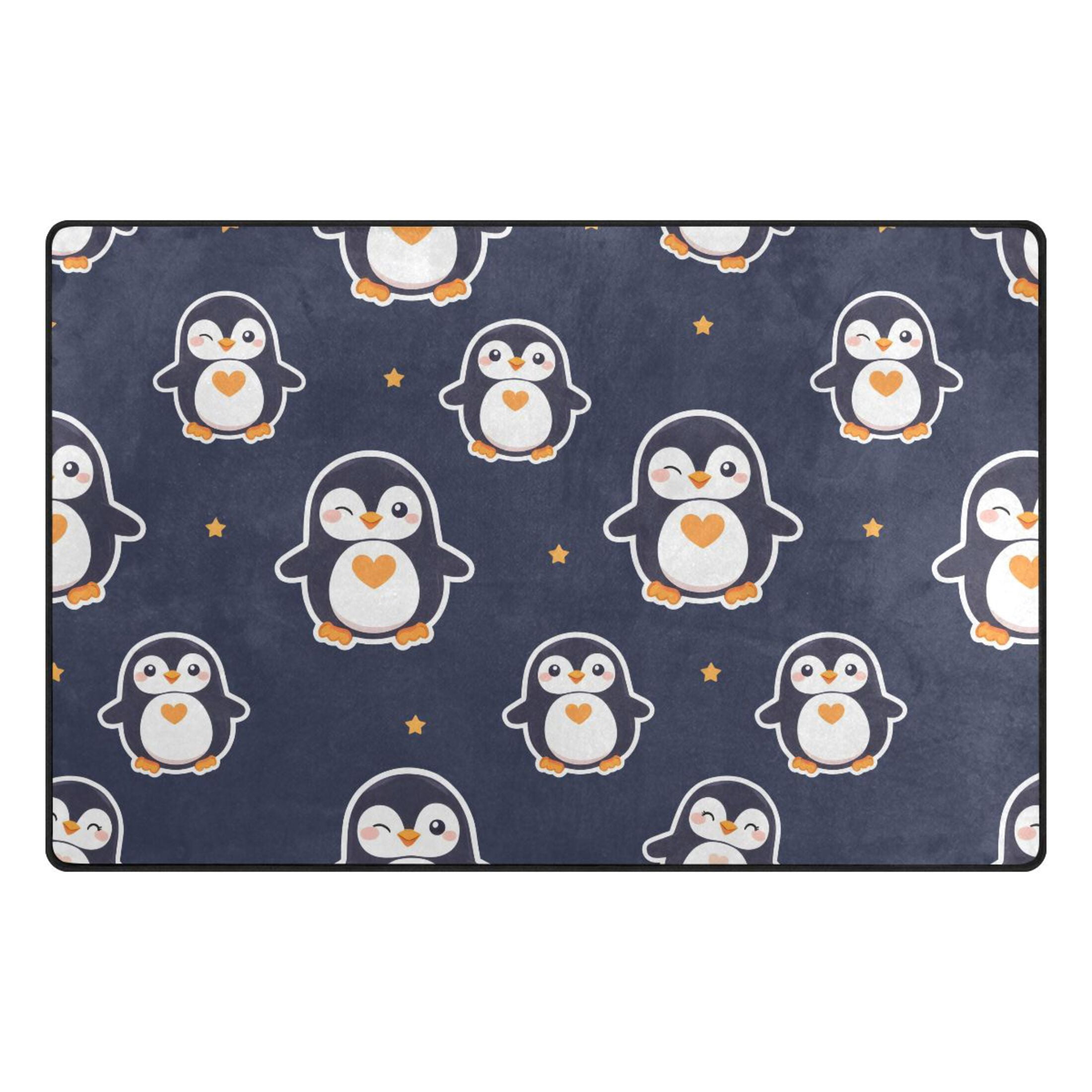 Cute Penguin Star Pattern Memory Foam Area Rug 60"x39" Non Slip ...
