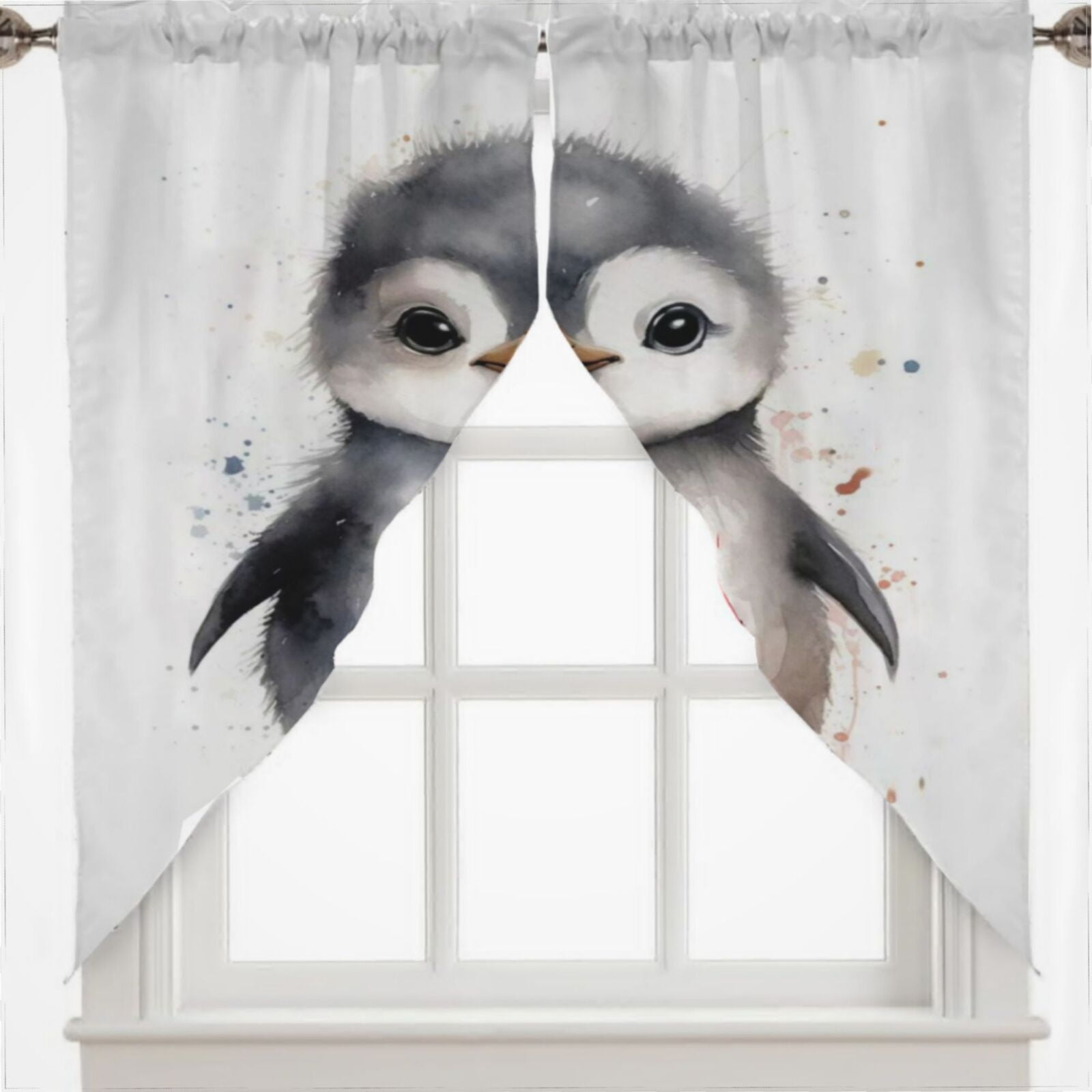 Cute Penguin Swag Valances For Windows 2 Pack For Kitchen Living Room ...
