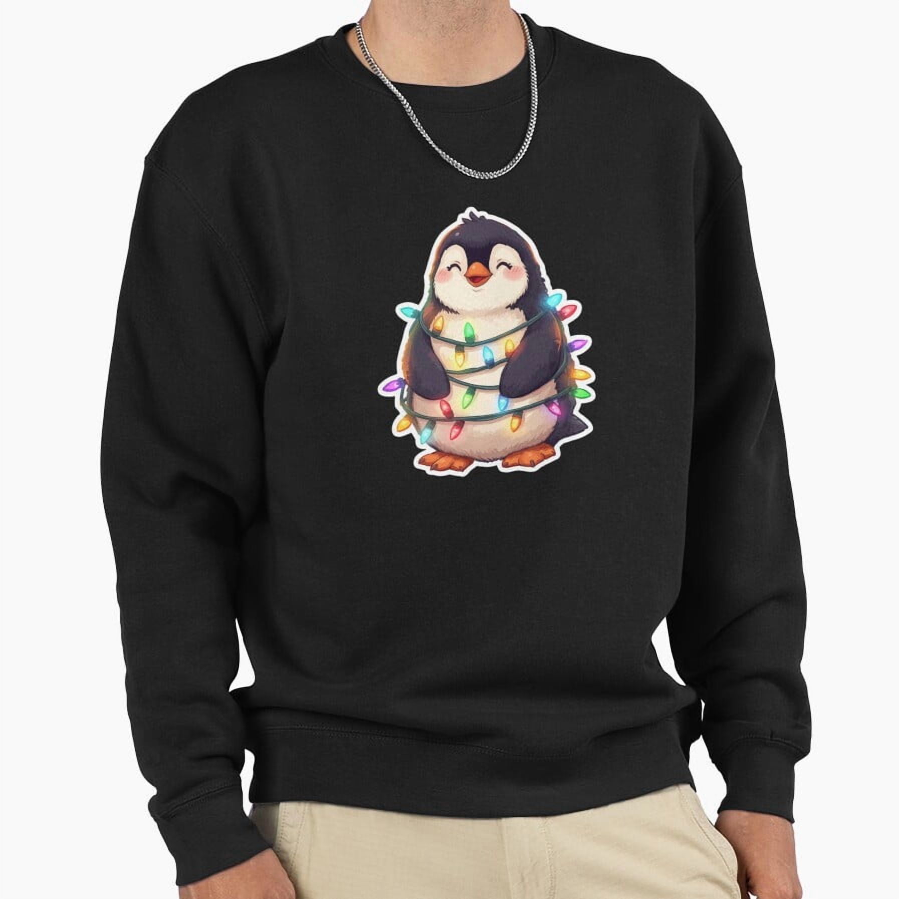 Cute Penguin Tangled In Christmas Lights Graphic Unisex Sweatshirt ...