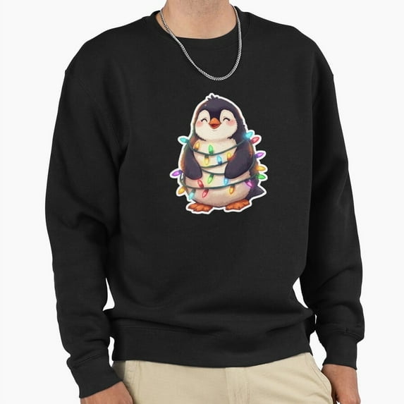 Cute Penguin Tangled In Christmas Lights Graphic Unisex Sweatshirt ...