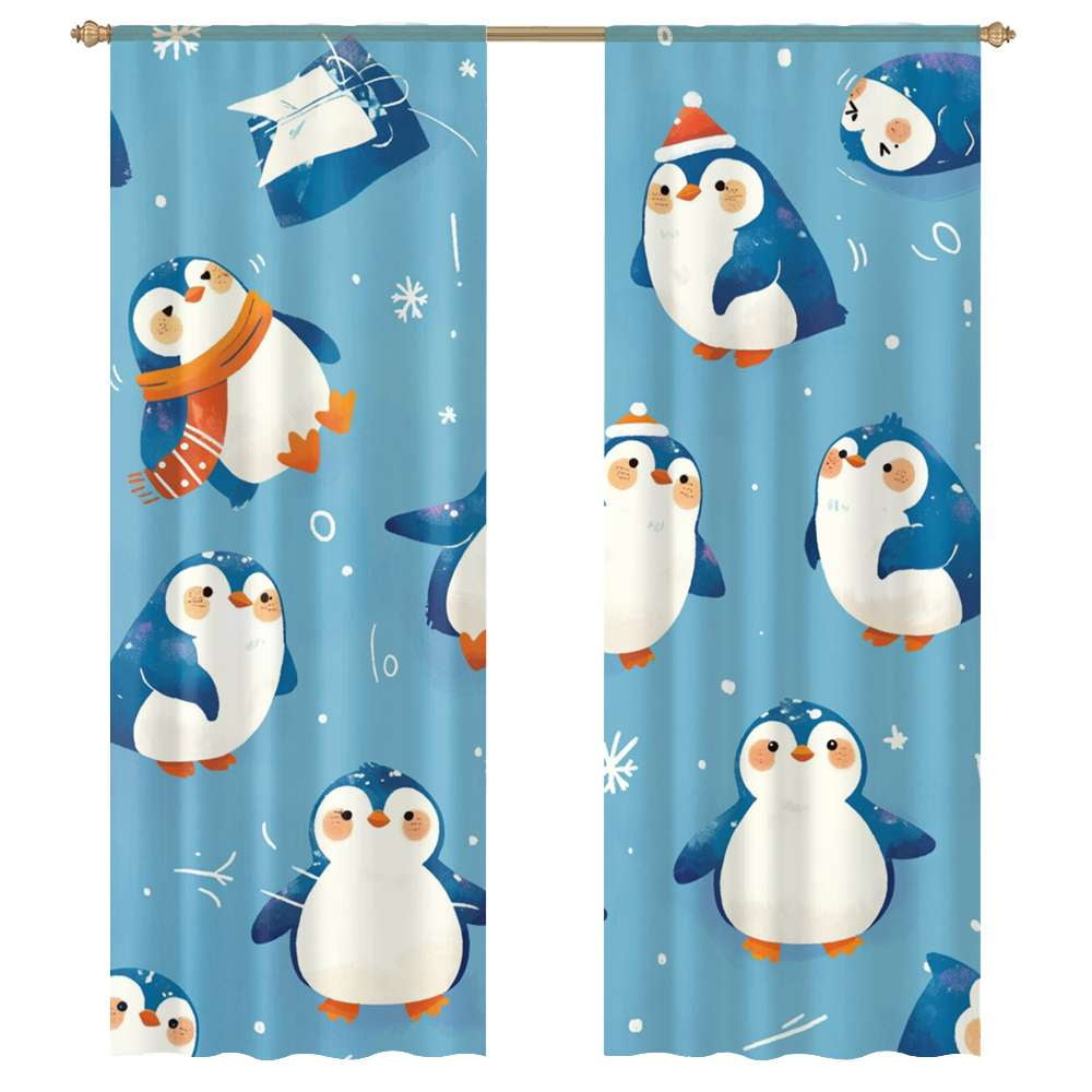 Cute Penguin Tulle Curtains For Living Room Chiffon Sheer Voile Kitchen ...