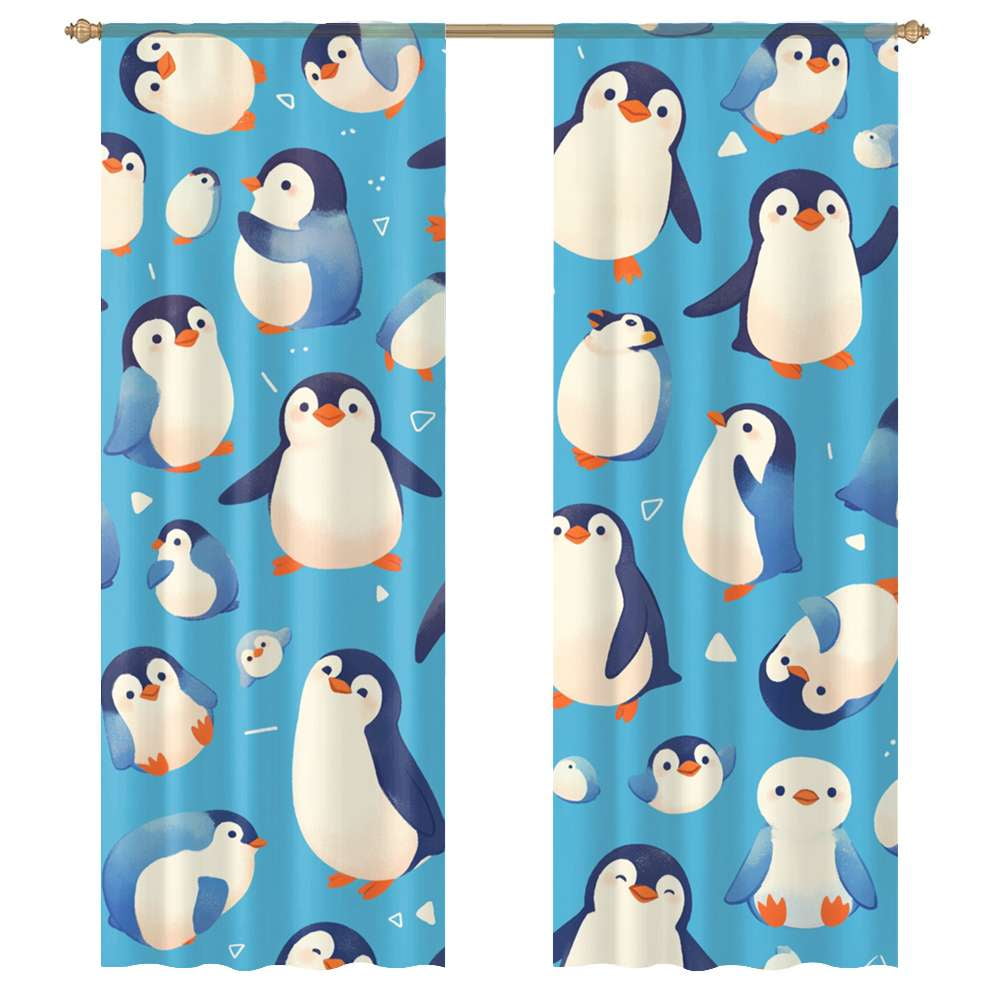 Cute Penguin Tulle Curtains For Living Room Chiffon Sheer Voile Kitchen ...