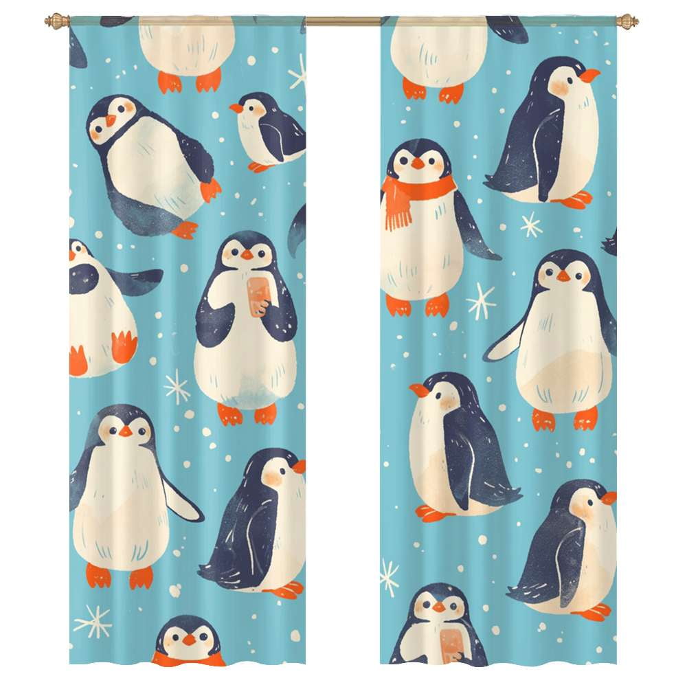 Cute Penguin Tulle Curtains For Living Room Chiffon Sheer Voile Kitchen ...