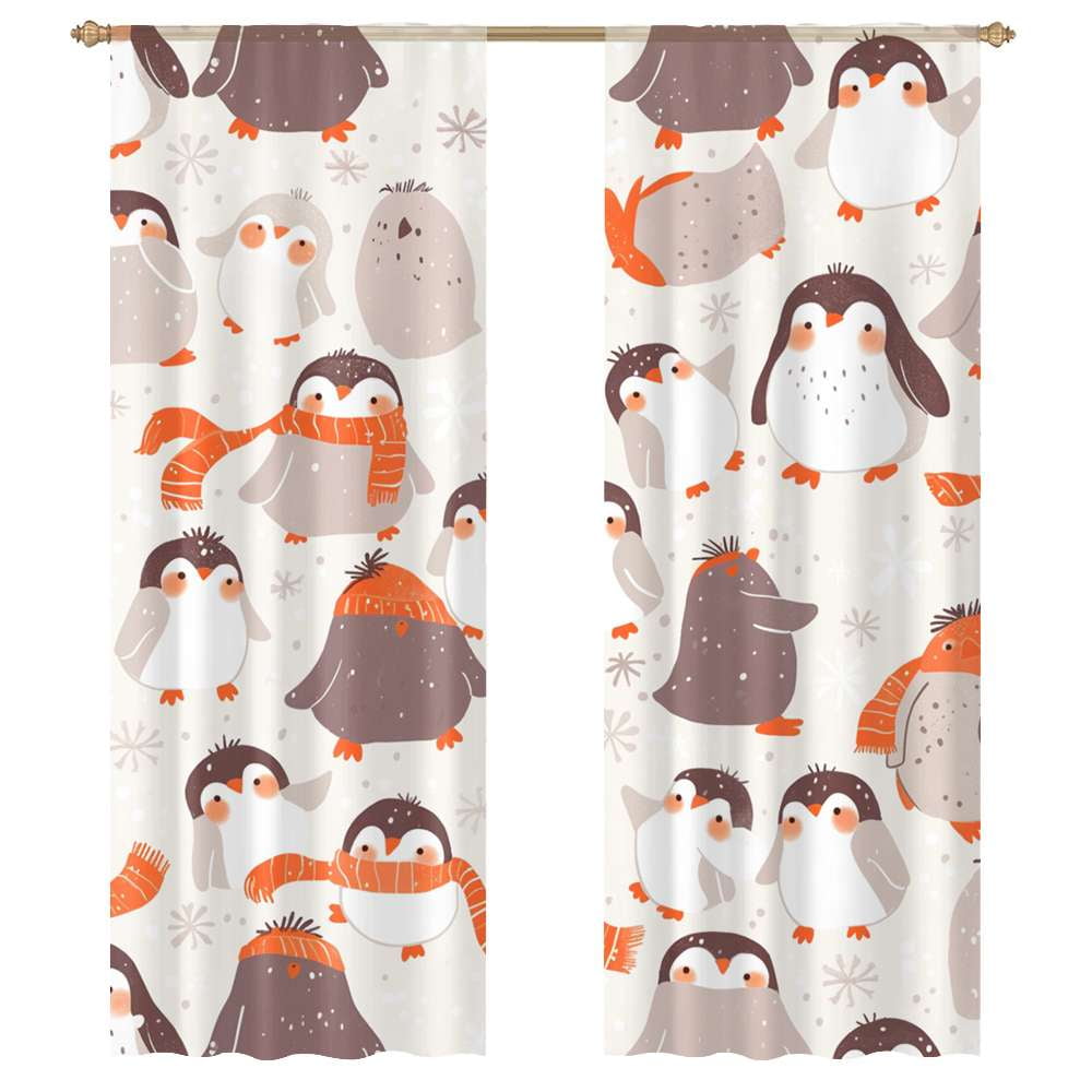 Cute Penguin Tulle Curtains For Living Room Chiffon Sheer Voile Kitchen ...