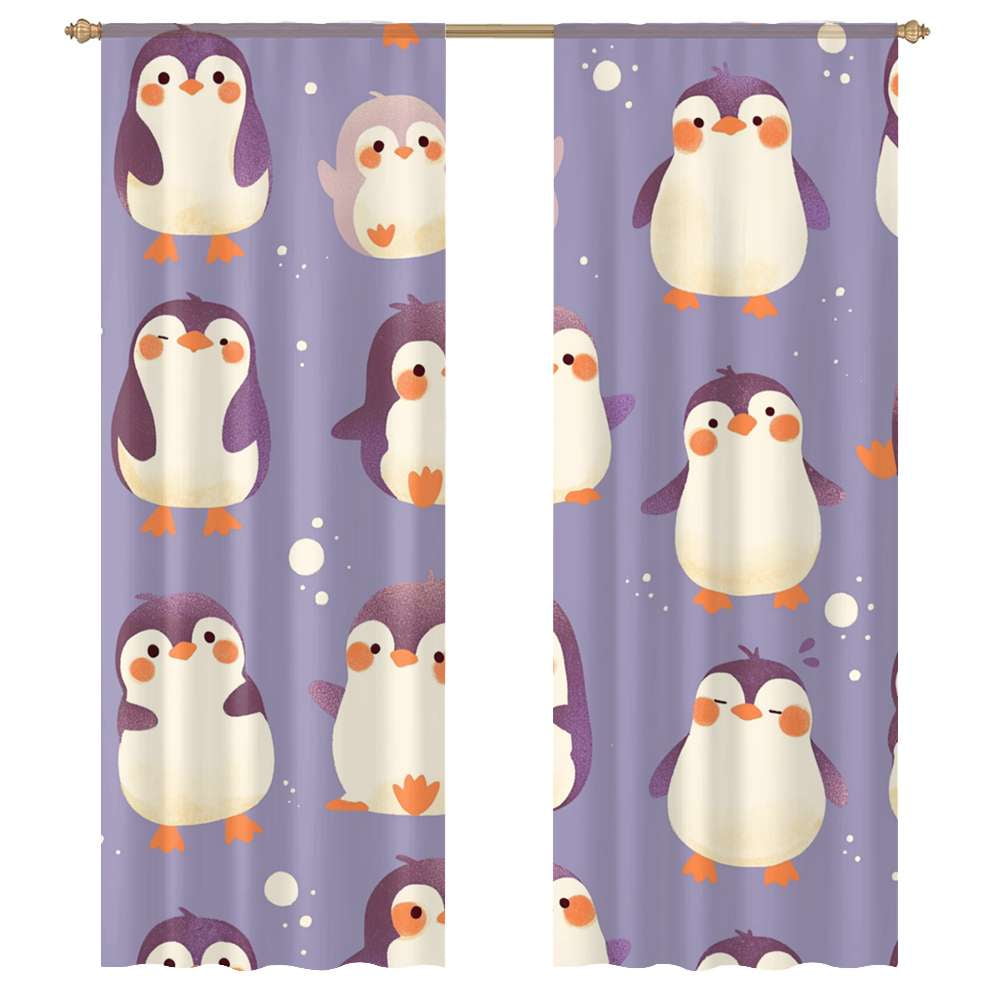 Cute Penguin Tulle Curtains For Living Room Chiffon Sheer Voile Kitchen ...