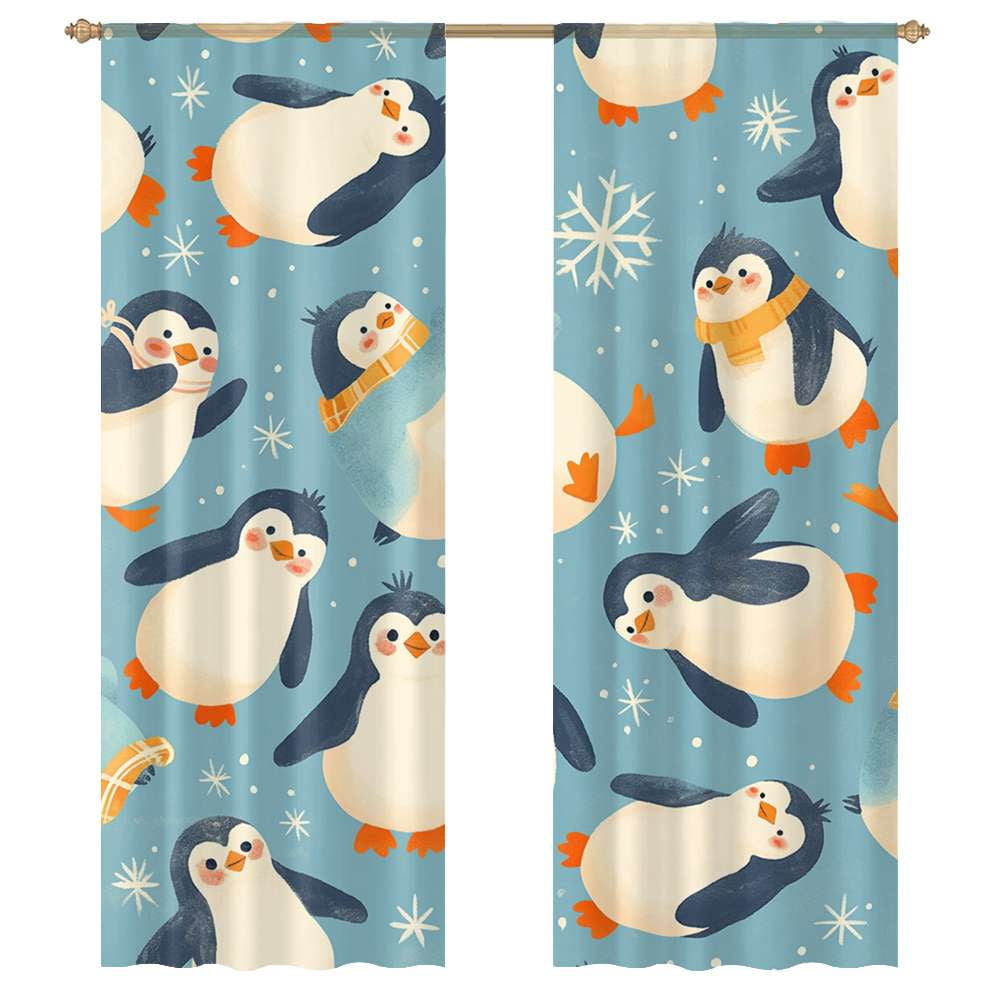 Cute Penguin Tulle Curtains For Living Room Chiffon Sheer Voile Kitchen ...