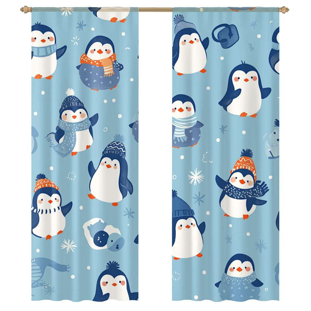 Cute Penguin Tulle Curtains For Living Room Chiffon Sheer Voile Kitchen ...