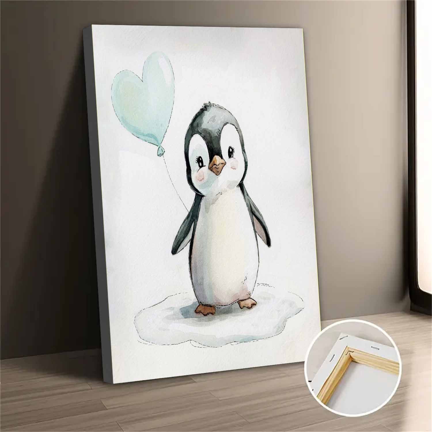 Cute Penguin With Balloon Canvas Wall Art Print For Bedroom Living Room ...