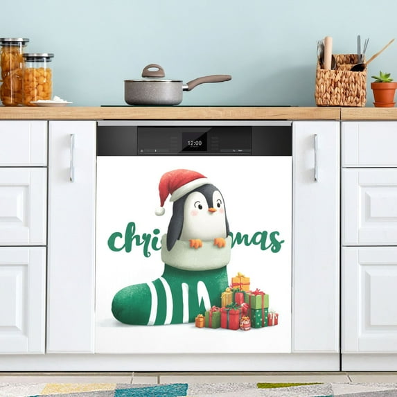 Cute Penguin on Christmas Stocking Presents Dishwasher Magnet ...