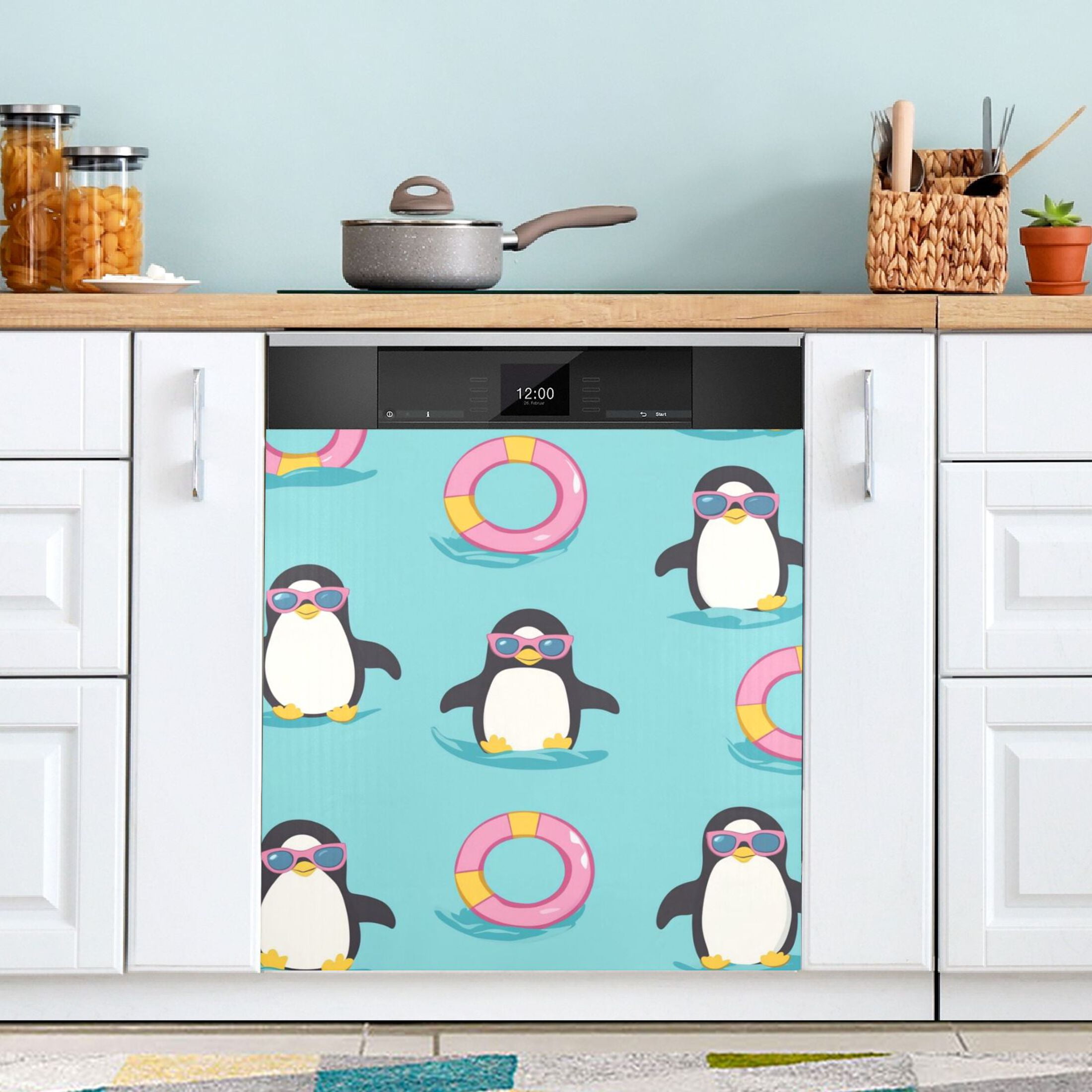 Cute Penguin with Sunglasses Swim Circles Dishwasher Magnet ...