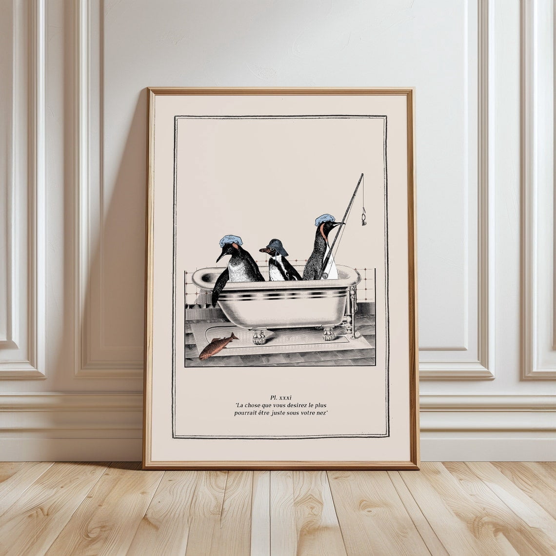 Cute Penguins Bathroom Print, Vintage Surreal Animal Poster, Unframed ...