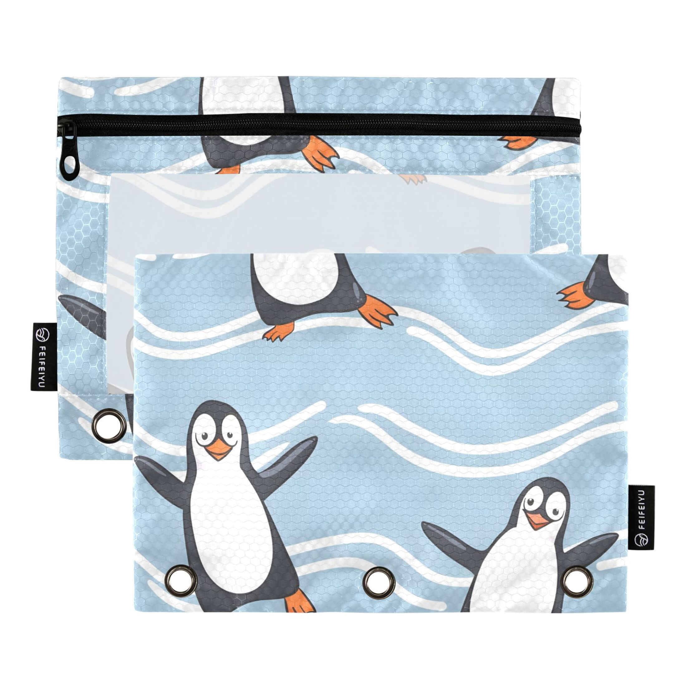 Cute Penguins Dancing Waves Binder Pouches Zipper Pocket Document ...