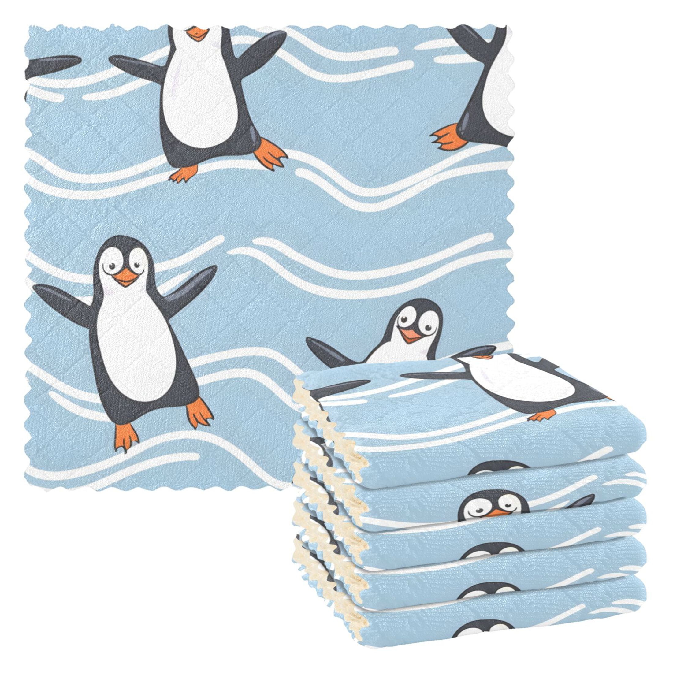 Cute Penguins Dancing Waves Dish Cloths Dish Towels Cleaning Cloths ...