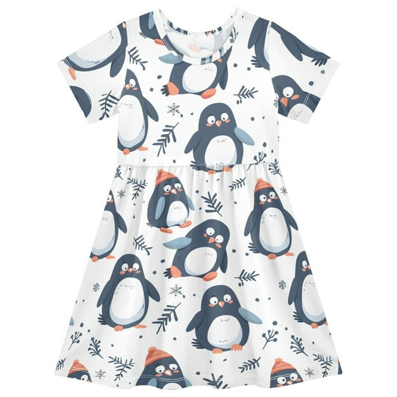 Cute Penguins Short Sleeve Dress A-Line Cute Midi Casual Sundress 2-8 ...