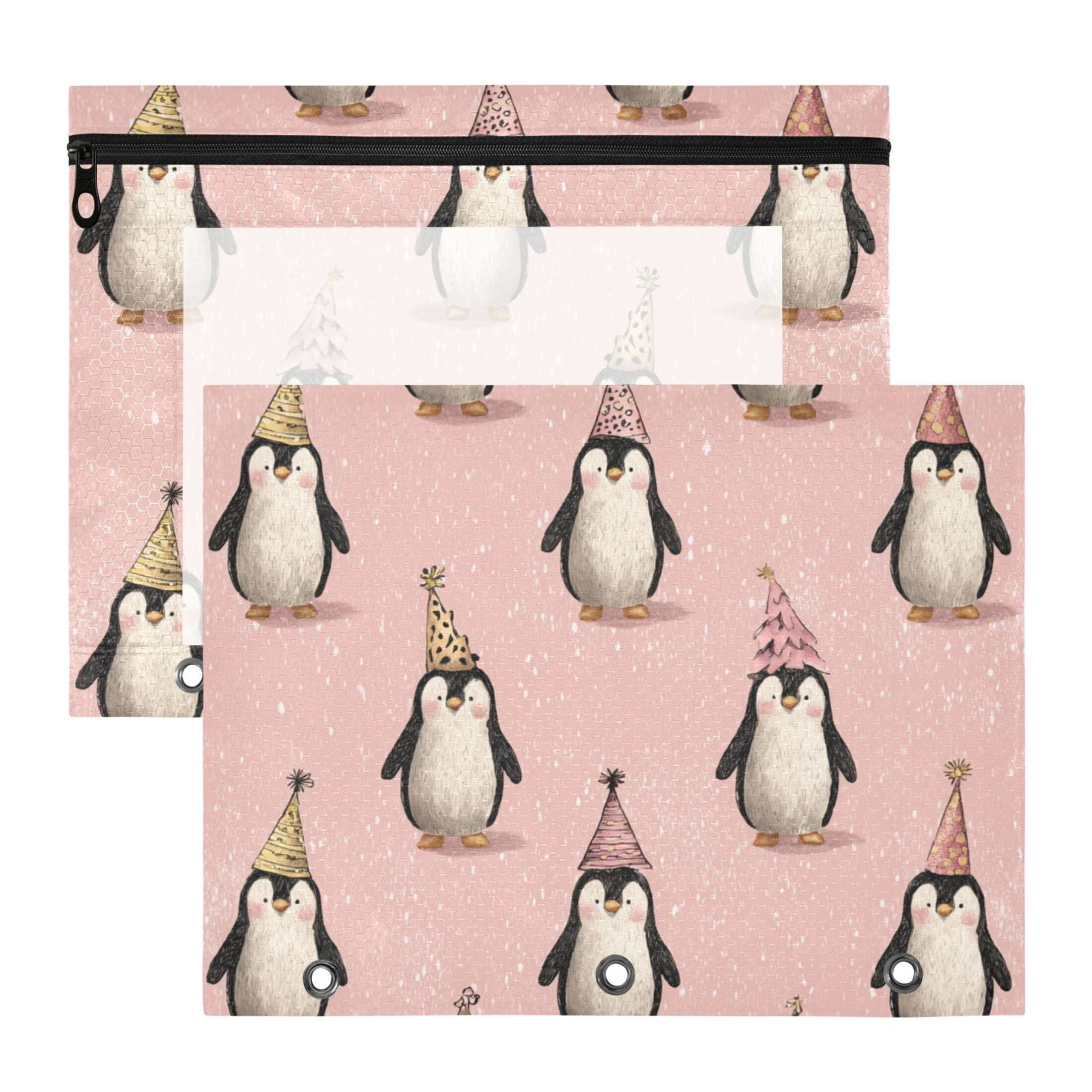 Cute Penguins in Christmas Party 3-Ring Binder Pocket with Zipper ...