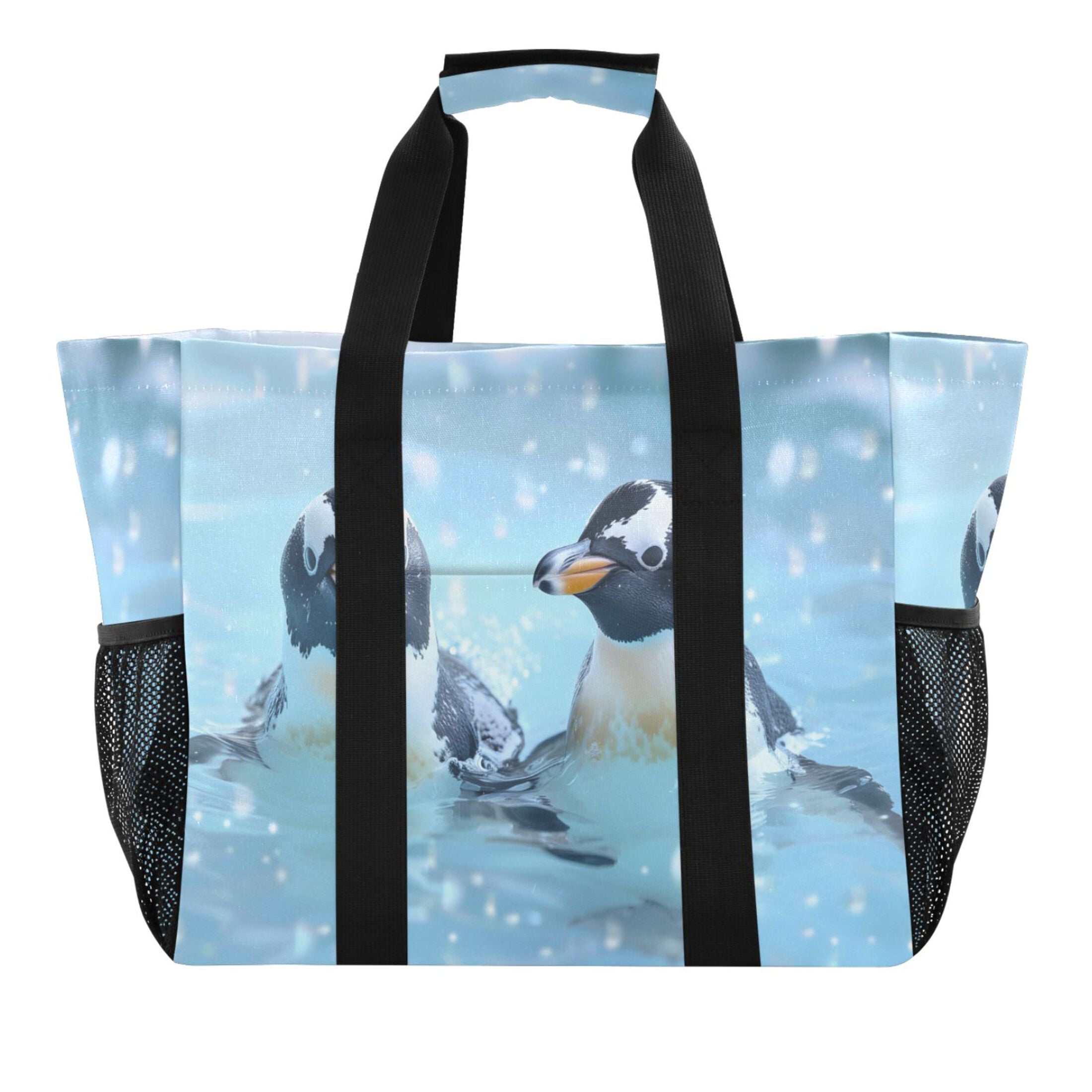 Cute Penguins in Water Reusable Grocery Bags with Handle Side Pocket ...