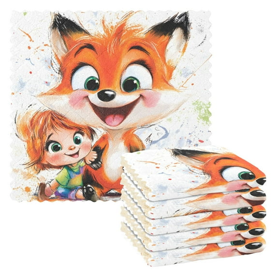 Cute People and Fox Dish Towels 6 Pack Kitchen Cleaning Dish Cloths ...