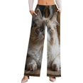 Cute Persian Cat Women's Casual Wide Leg Pants Comfort Pockets Elastic ...