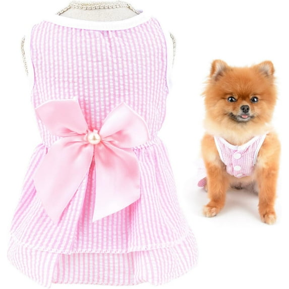 Cute Pet Bow Striped Princess Dress for Small Girls Puppy Sundress ...