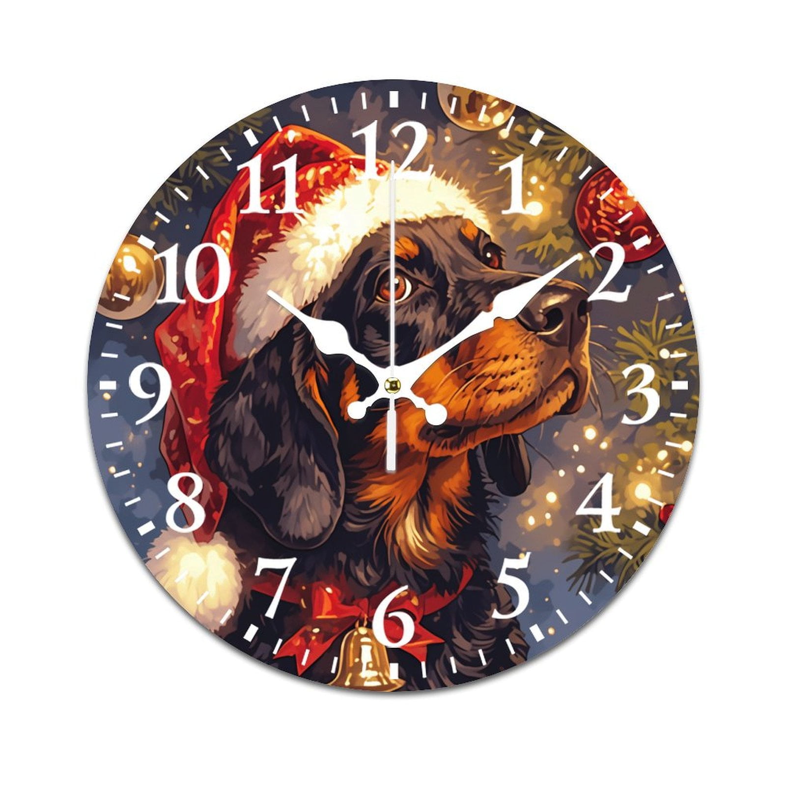 Cute Pet Dog Wearing Christmas Hat Wall Clock Modern Design Clocks Wall ...