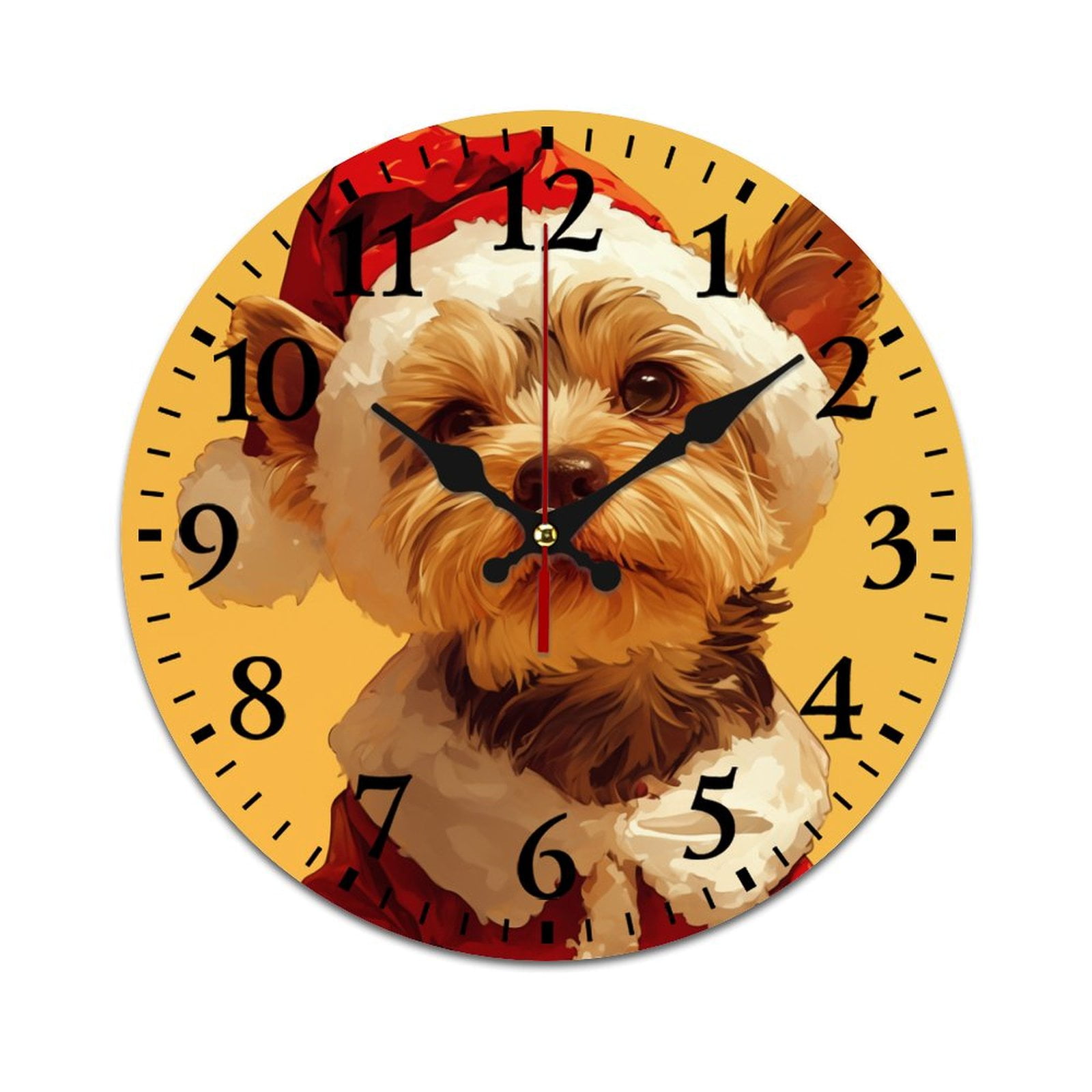 Cute Pet Dog Wearing Christmas Hat Wall Clock Modern Design Clocks Wall ...