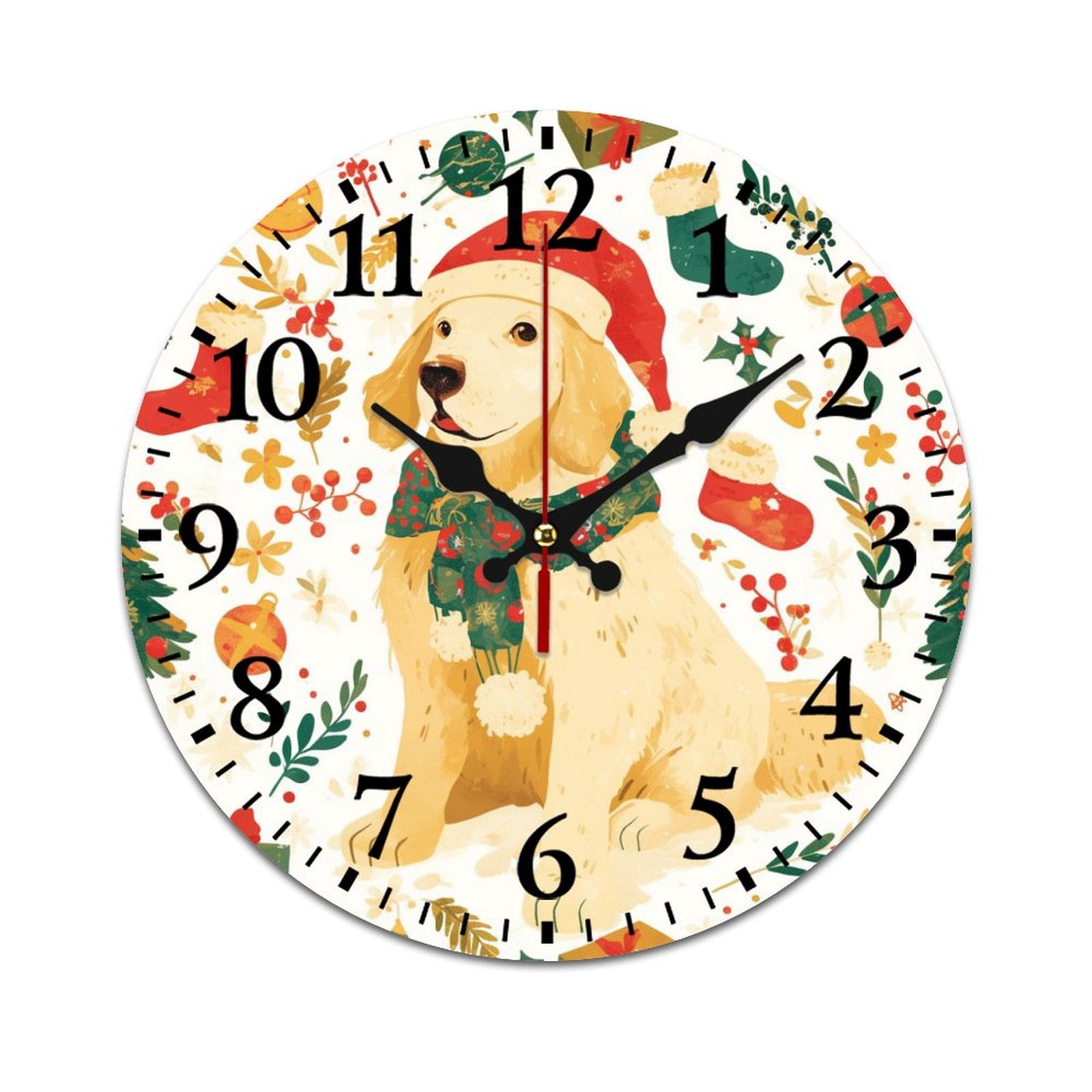 Cute Pet Dog Wearing Christmas Hat Wall Clock Modern Design Clocks Wall ...