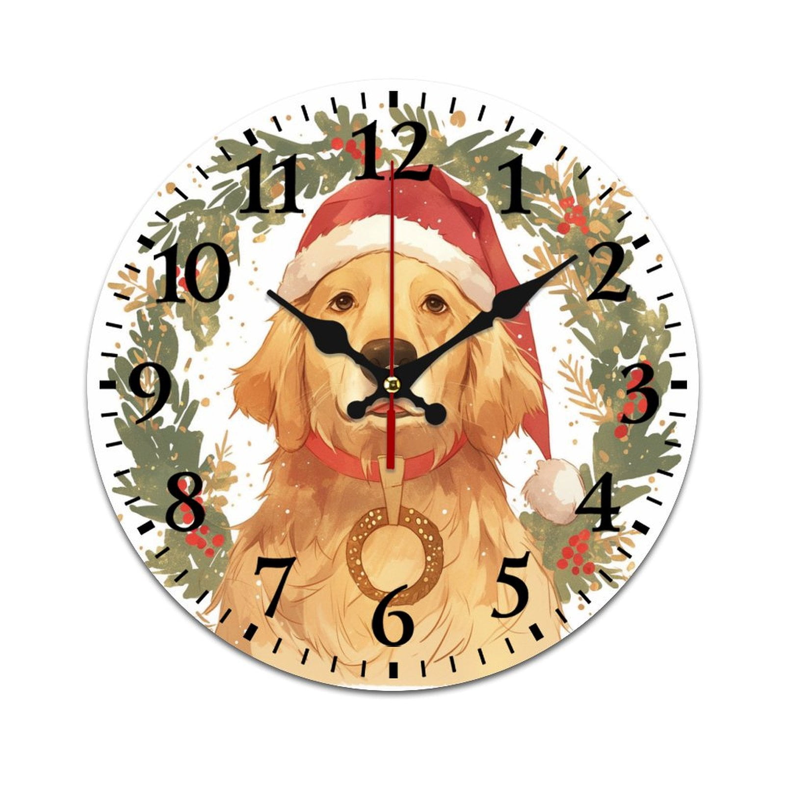 Cute Pet Dog Wearing Christmas Hat Wall Clock Modern Design Clocks Wall ...